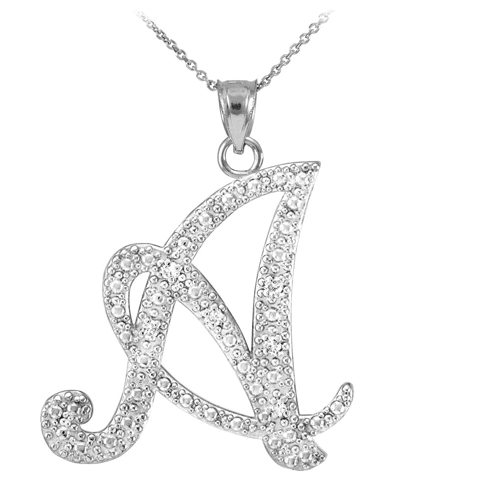 Sterling Silver Letter Script "A" CZ Initial Necklace