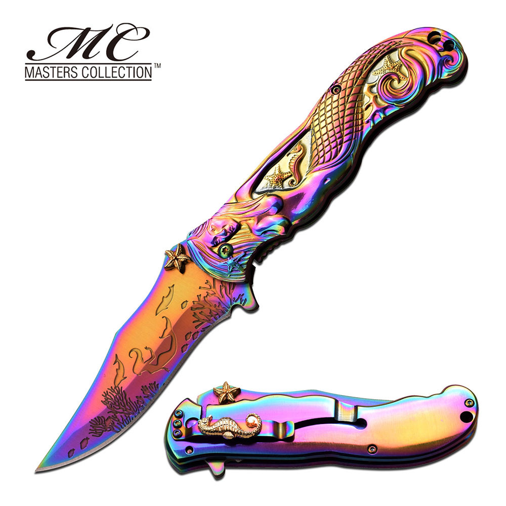 Spring Assisted Rainbow Mermaid Knife - keyscutlery.com