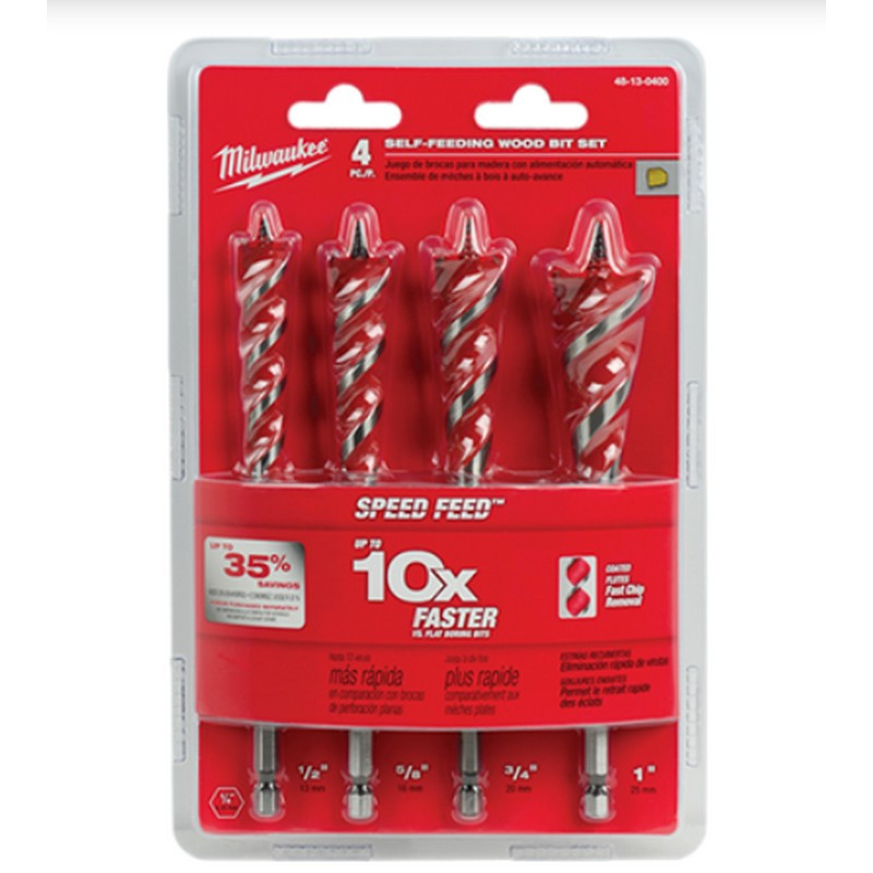 Milwaukee Speed Feed 4 Piece Self-Feeding Wood Auger Bit Set | Toolden