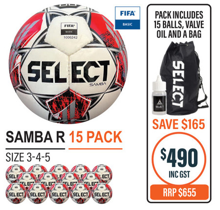 SAMBA WHT/RED (FIFA BASIC) 15 BALL PACK - Select Football (Evolution ...