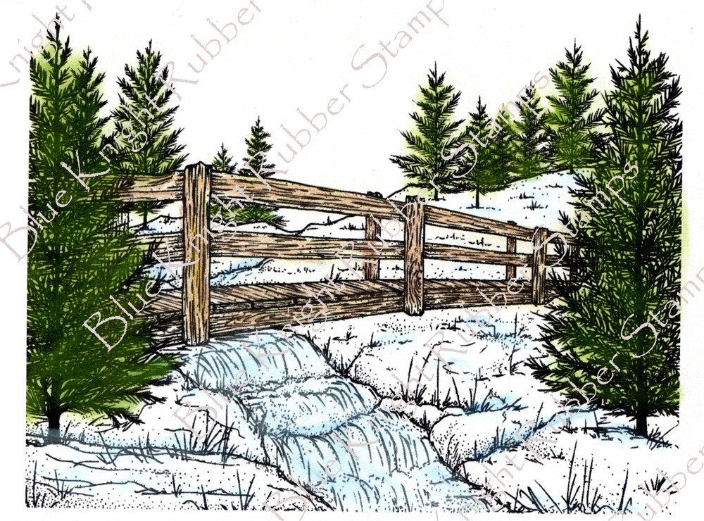 Bridge Over Waterfalls - Blue Knight Rubber Stamps