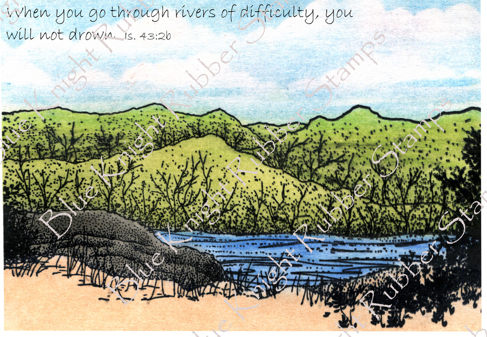 Mountains and River - Blue Knight Rubber Stamps