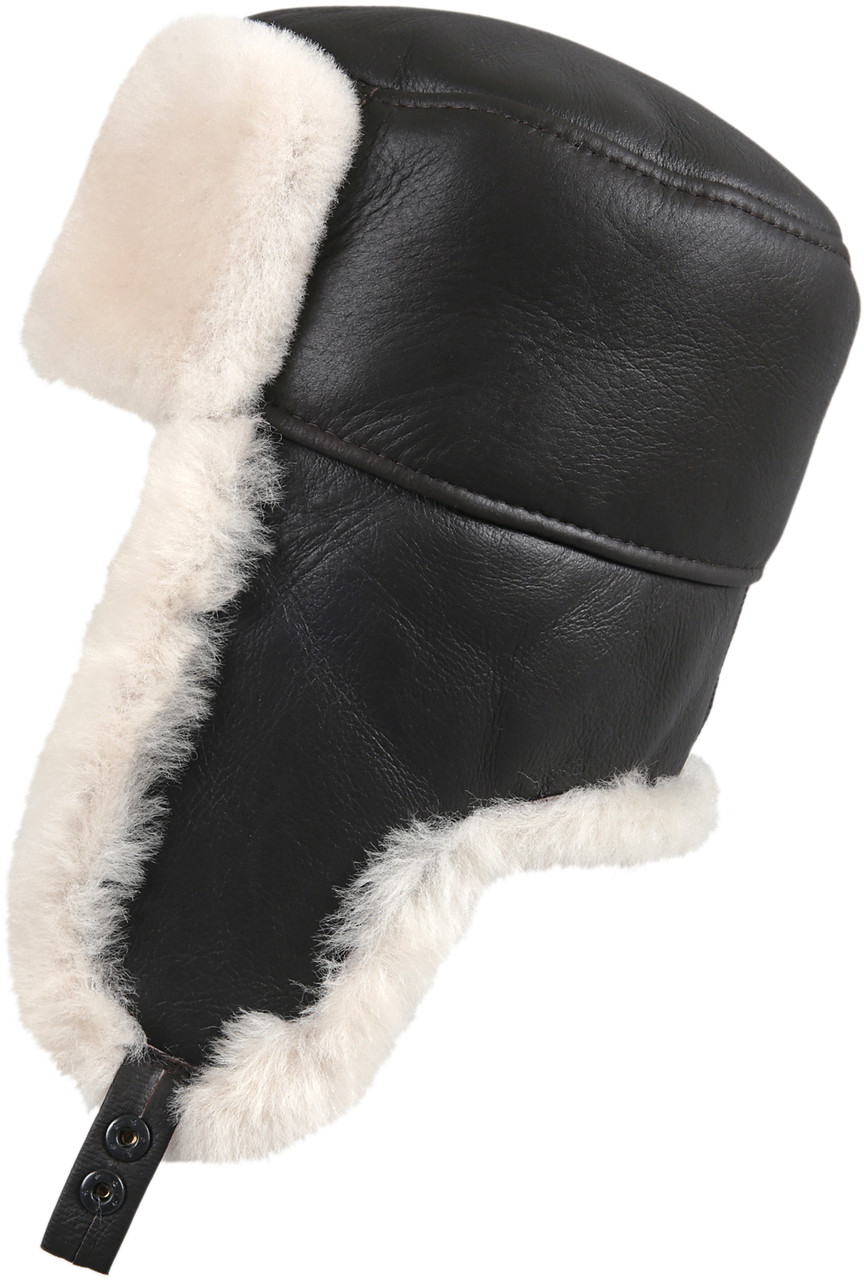 Shearling Sheepskin Russian Ushanka Fur Hat - Brown/Beige - Zavelio ...