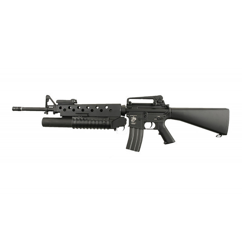 E&C M16 A3 AEG with M203 Grenade Launcher in Black (EC-702) - bbguns4less