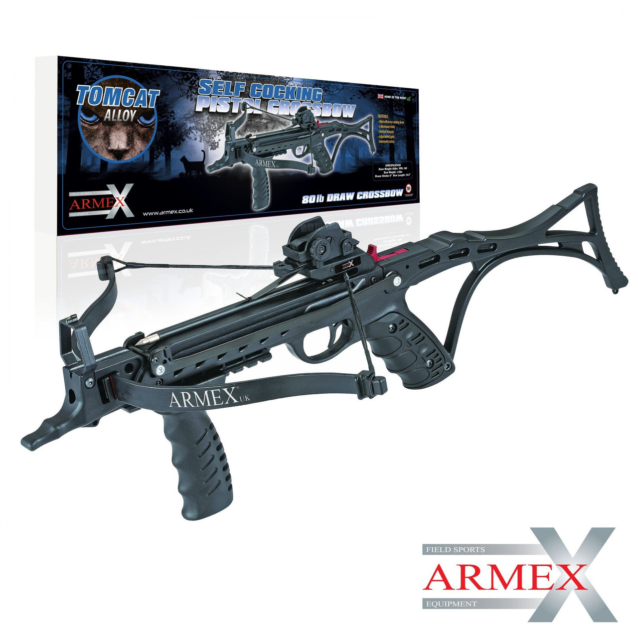Armex Tomcat II Pistol Crossbow 80lb Self Cocking Pistol with Stock ...