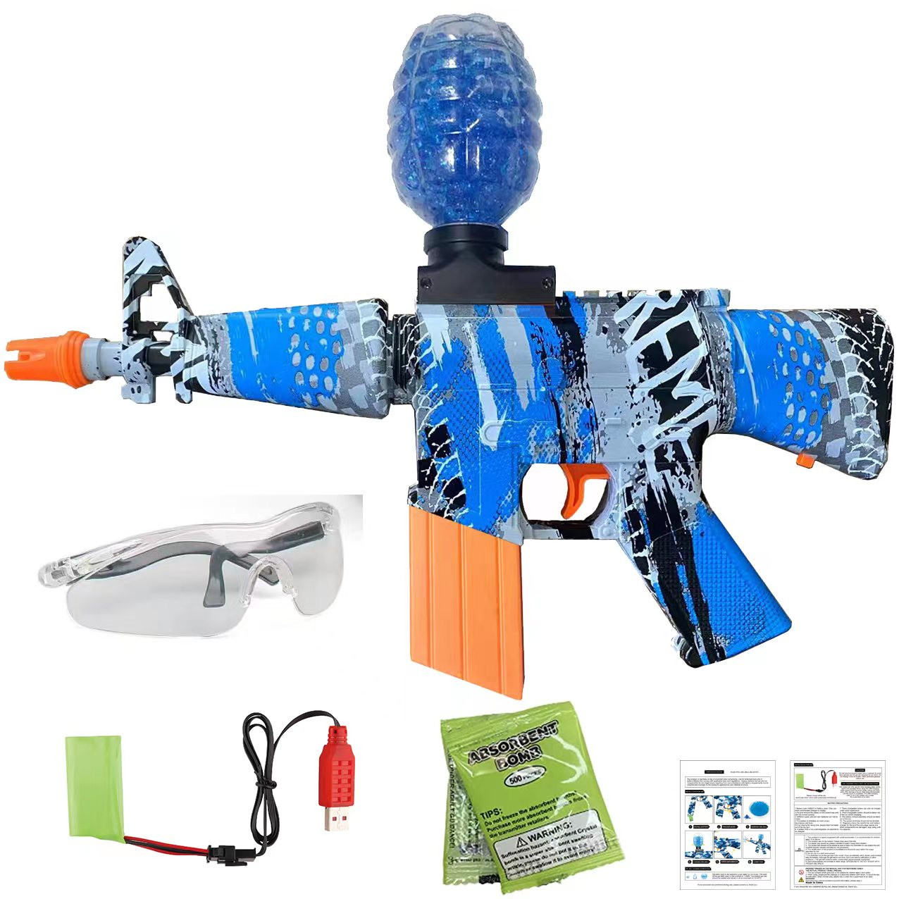 Gel Ball Blaster M16 Fully Automatic Rechargeable Battery in Blue ...