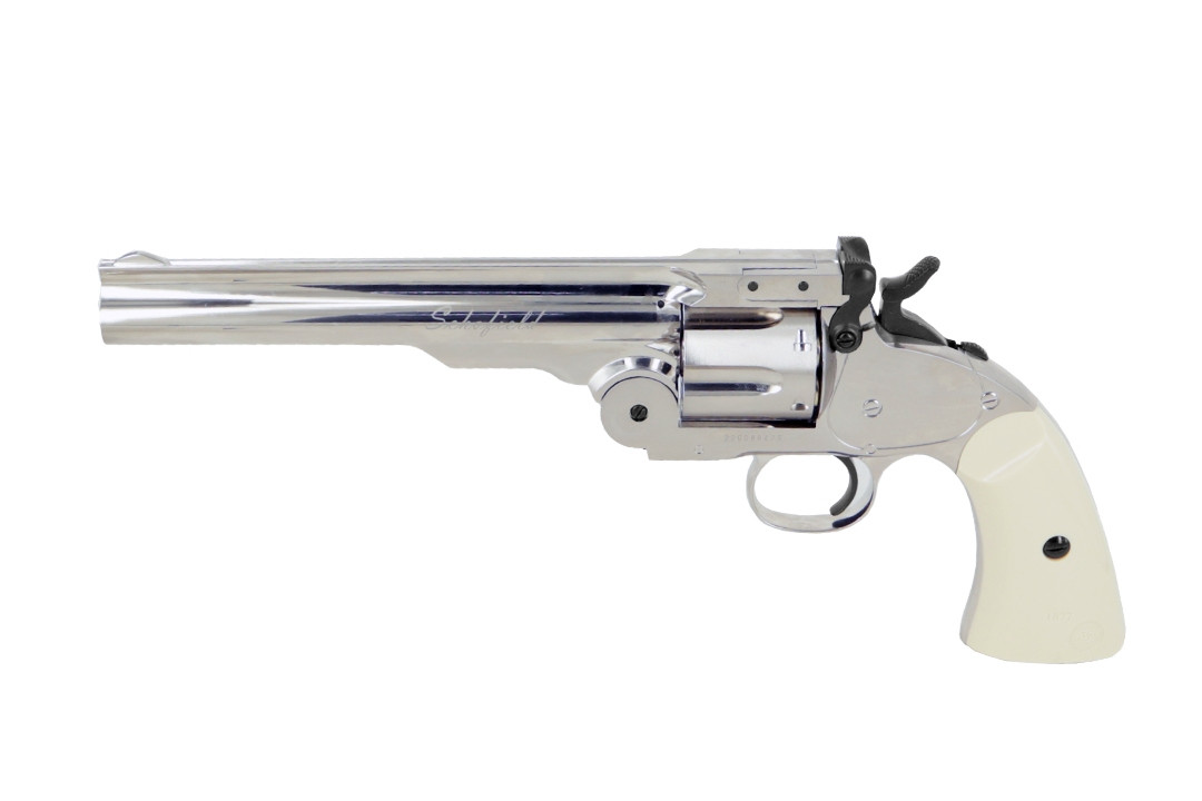 ASG Schofield 6" Airsoft Revolver in Silver with Ivory Grip - bbguns4less