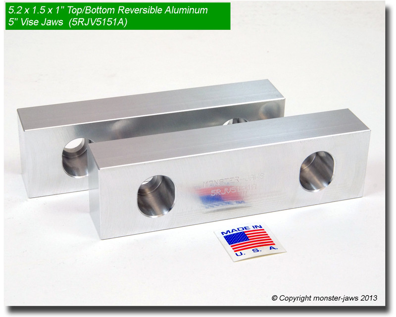 5RJV5151A 5.2 x 1.5 x 1" Top/Bottom Reversible Aluminum 5" Vise Jaws