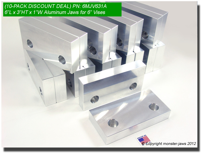 10PK-6MJV631A 10-Pack 6 x 3 x 1" Standard Aluminum Machinable Vise Jaws ...
