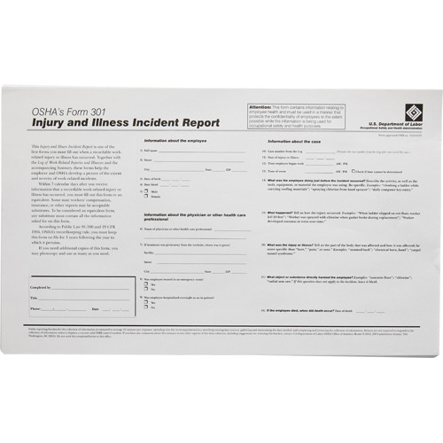 OSHA 301 Record Keeping Forms, 25/pkg
