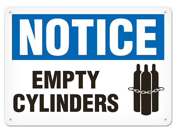 NOTICE Empty Cylinders Signs w/ Chained Cylinders Icon