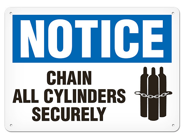 NOTICE Chain All Cylinders Securely OSHA Signs w/ Chained Cylinders Icon