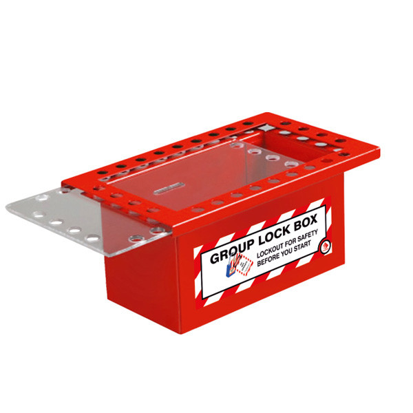 26-Lock Red Steel Group Lockout Box w/ Clear Sliding Lid