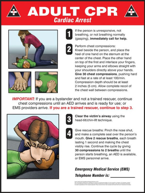 Adult CPR Wall Posters, English or Spanish