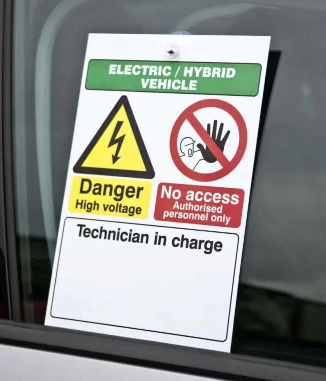 Zing Window Mount Electric Hybrid Vehicle Maintenance Sign