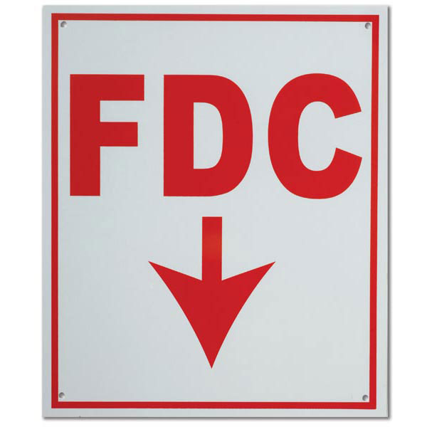 FDC Fire Department Connection Aluminum Sign w/ Down Arrow, 10"w x 12"h ...