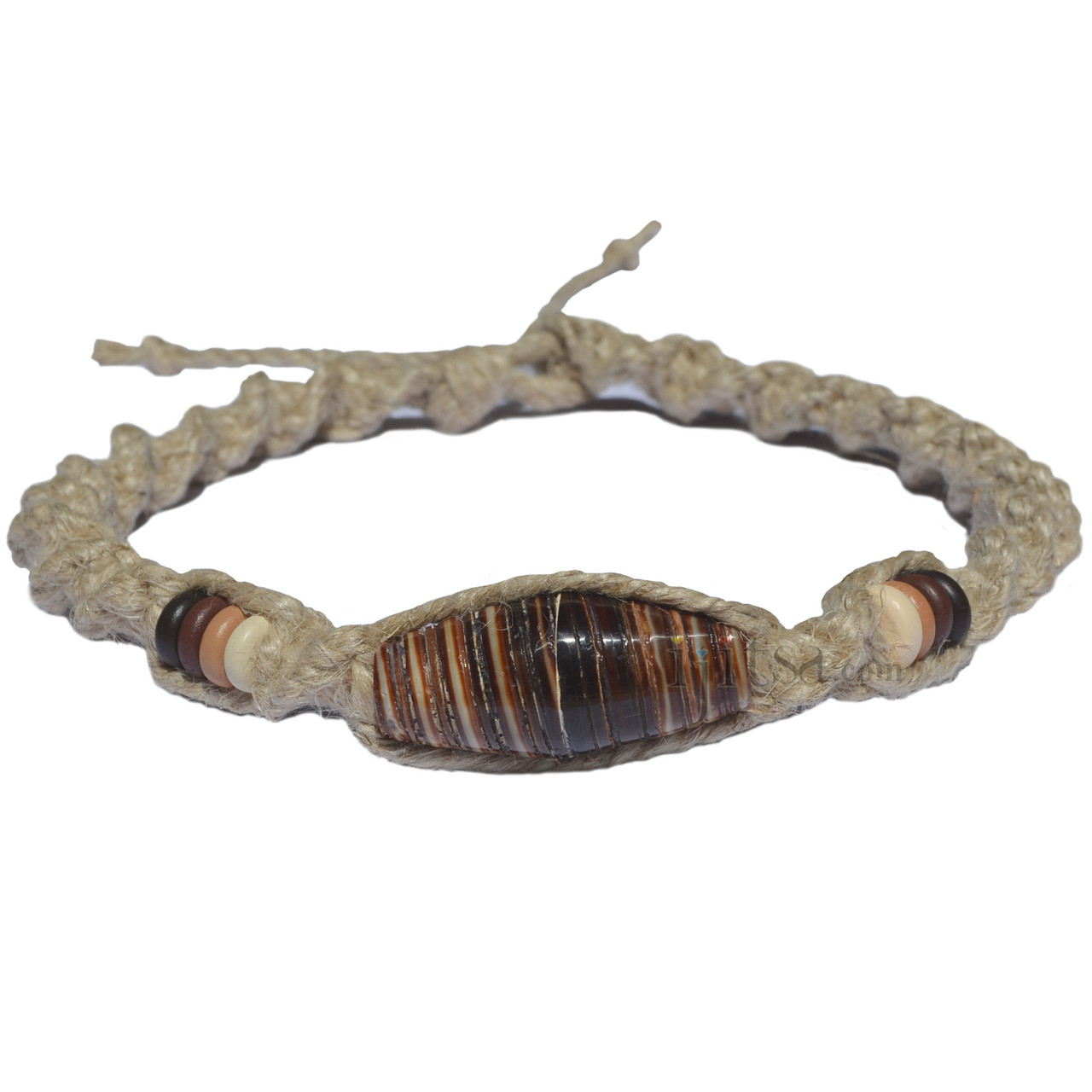 Natural thick wide hemp necklace with bagongon shell and wood beads