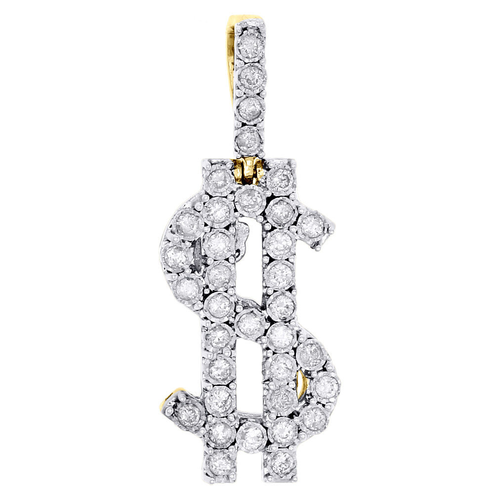 10K Yellow Gold Real Diamond Dollar Sign Pendant 1.20" Money Symbol ...