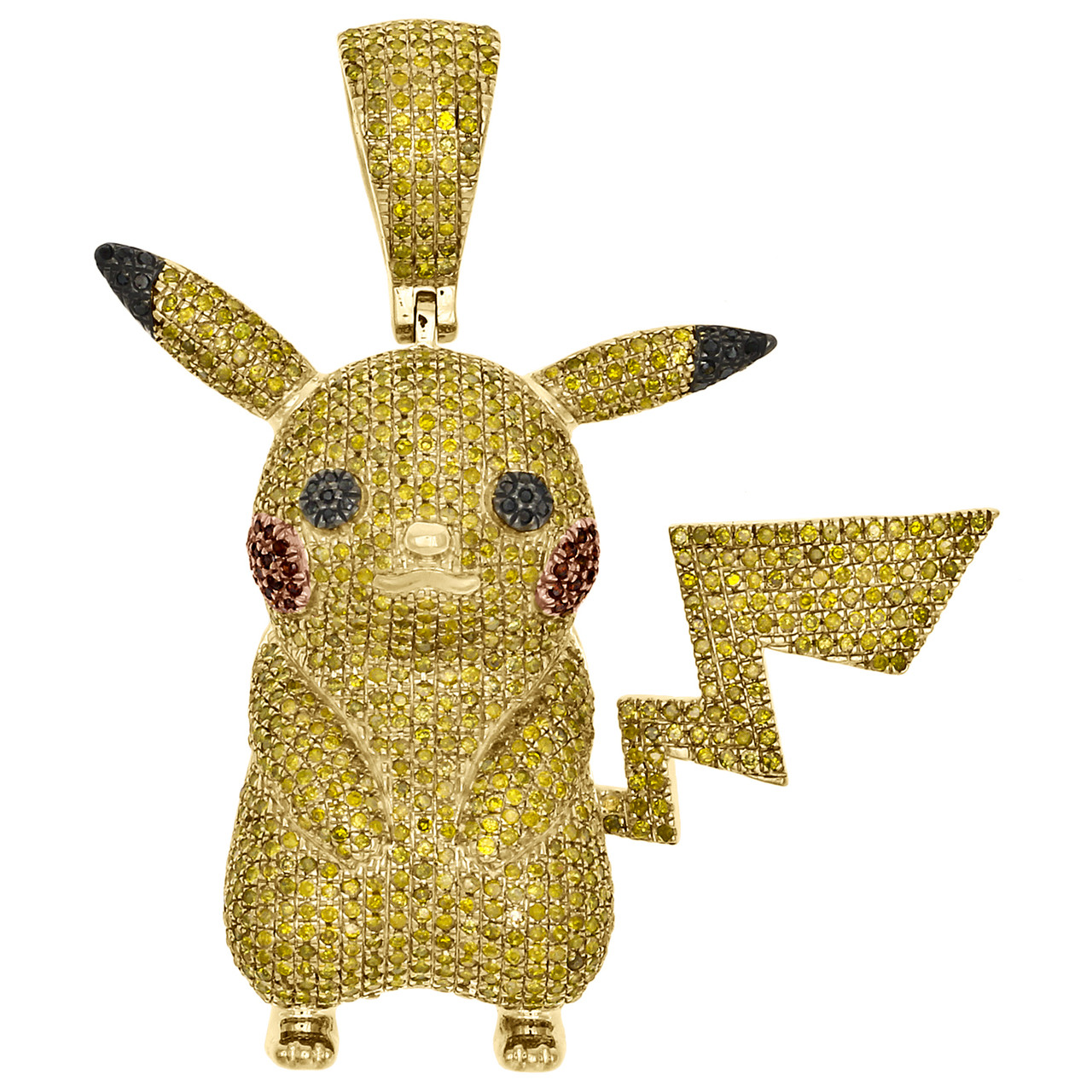 10K Yellow Gold Canary Yellow Diamond Pikachu Pendant 1.75" Pave Charm ...