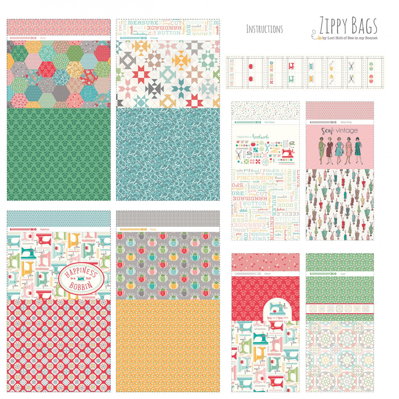 Riley Blake Fabric My Happy Place by Lori Holt of Bee in My Bonnet Home Decor Zippy Bags Panel