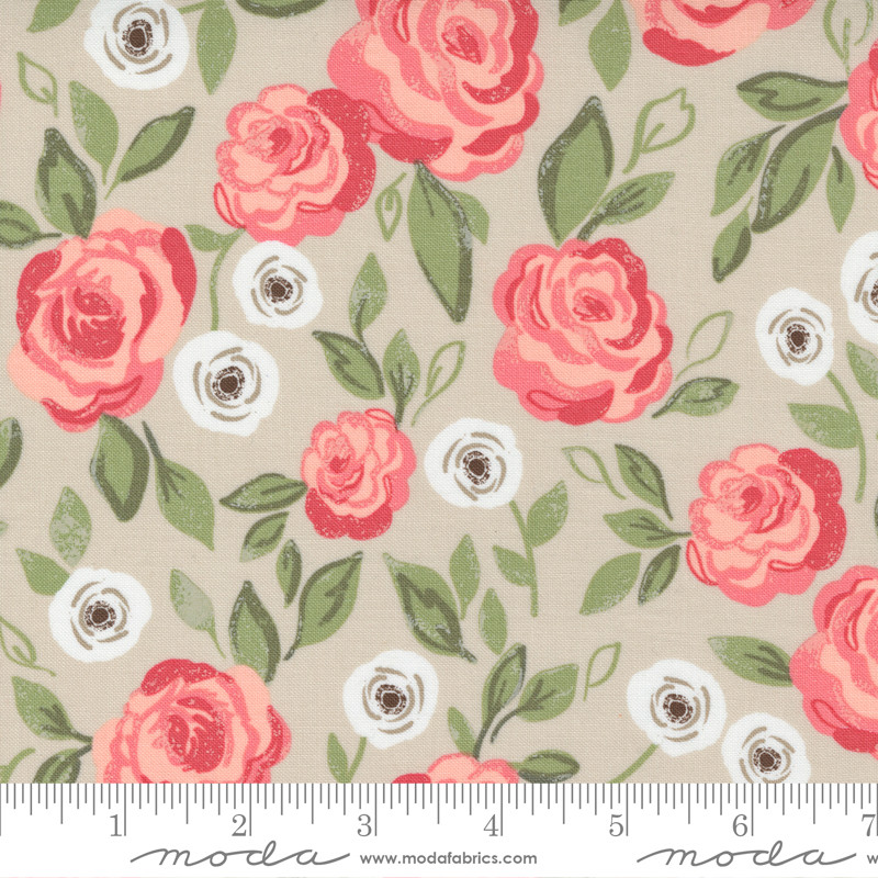 Moda Fabric - Love Note - Lella Boutique - Roses In Bloom Floral Dove ...