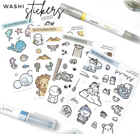 TheCoffeeMonsterzCo - The Four Biomes Large Doodle Washi Stickers - Set ...