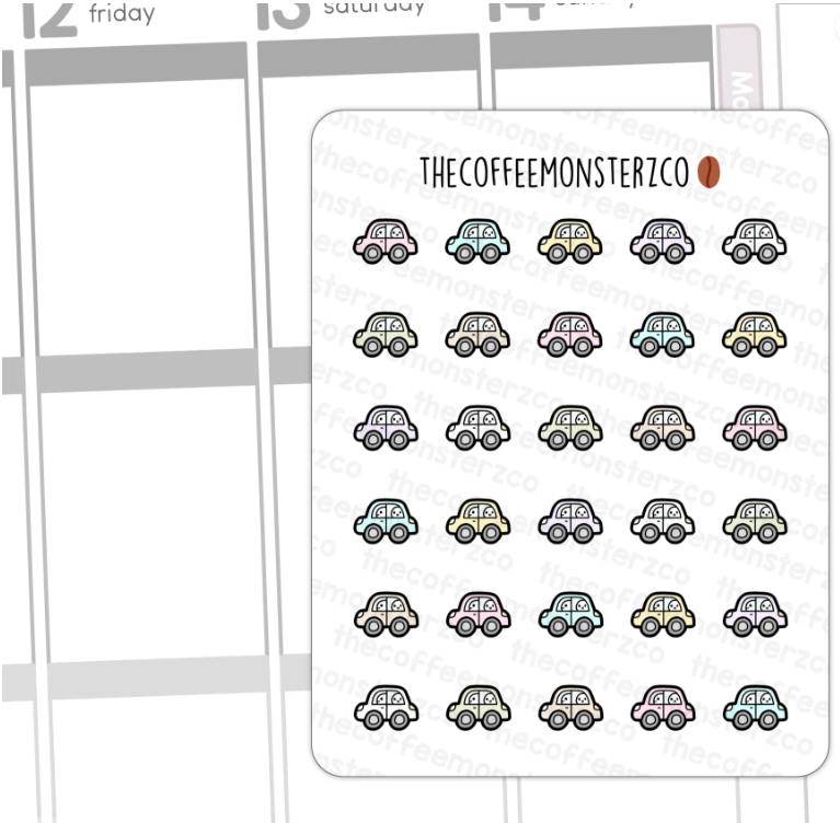 TheCoffeeMonsterzCo - Stickers - Car Doodle Icons - CarefullyCrafted
