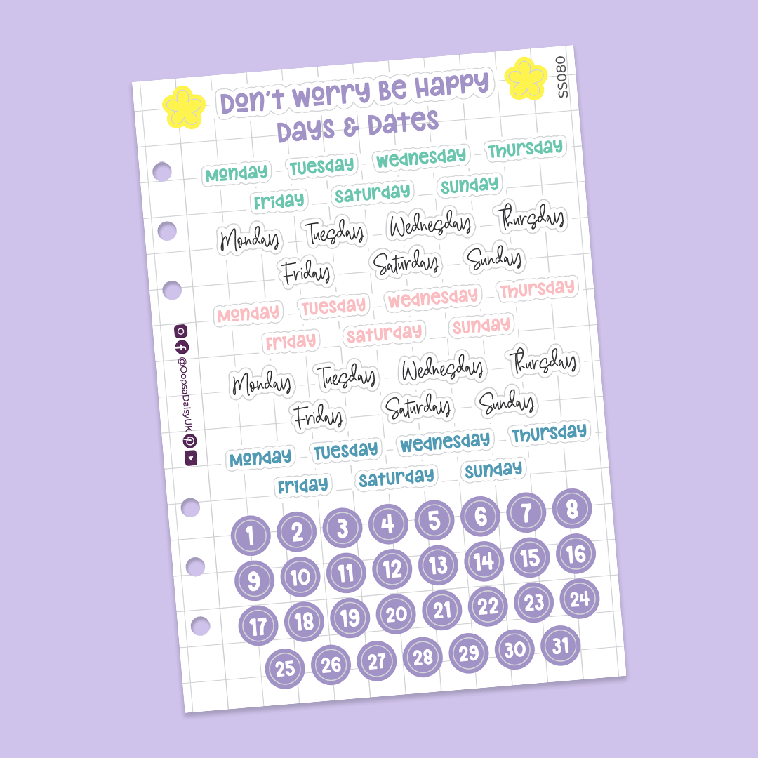Oops a Daisy - Don’t Worry Be Happy Days & Dates Stickers – A5 Sticker ...