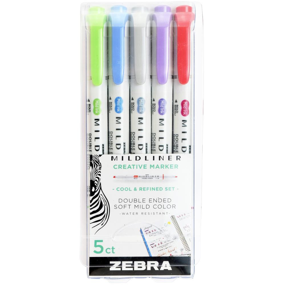 Zebra Mildliner Double Ended Marker Bold & Fine Point - Set of 5 - Cool ...
