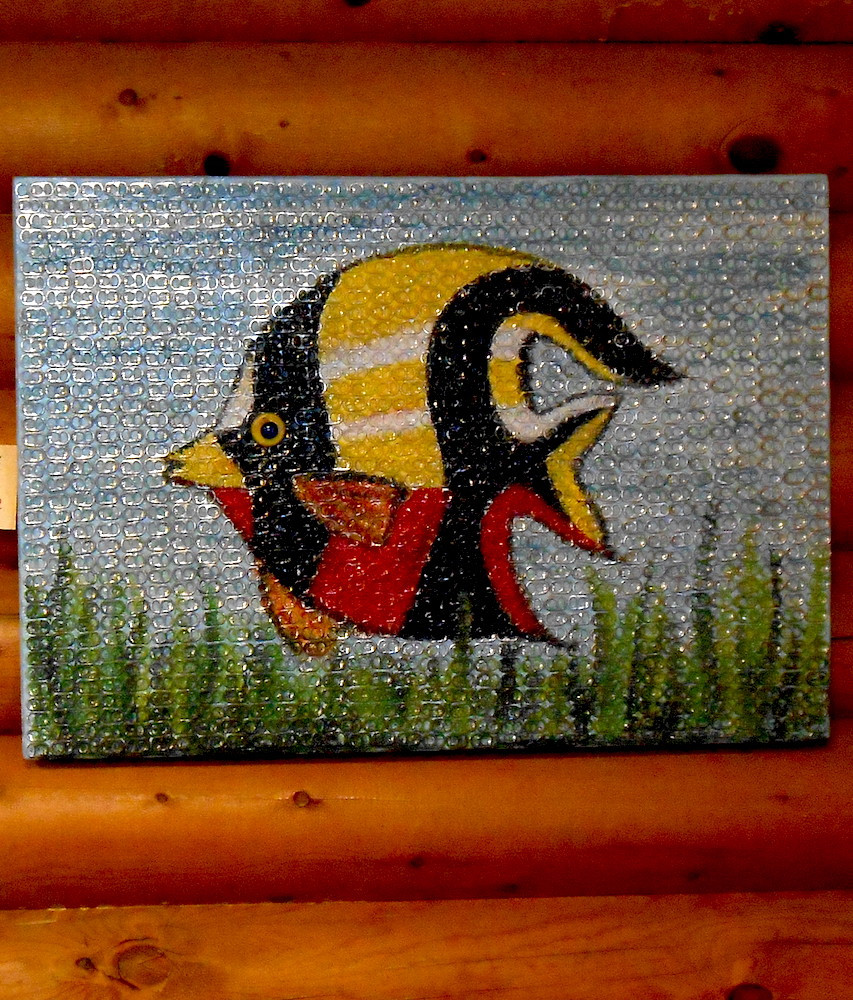 TROPICAL FISH PAINTING covered with Pull Tabs by George Borum