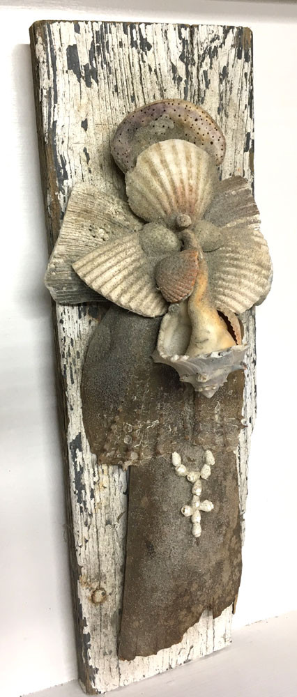 SEA SHELL ANGEL - Found Wood & Shells - Possum County Folk Art Gallery