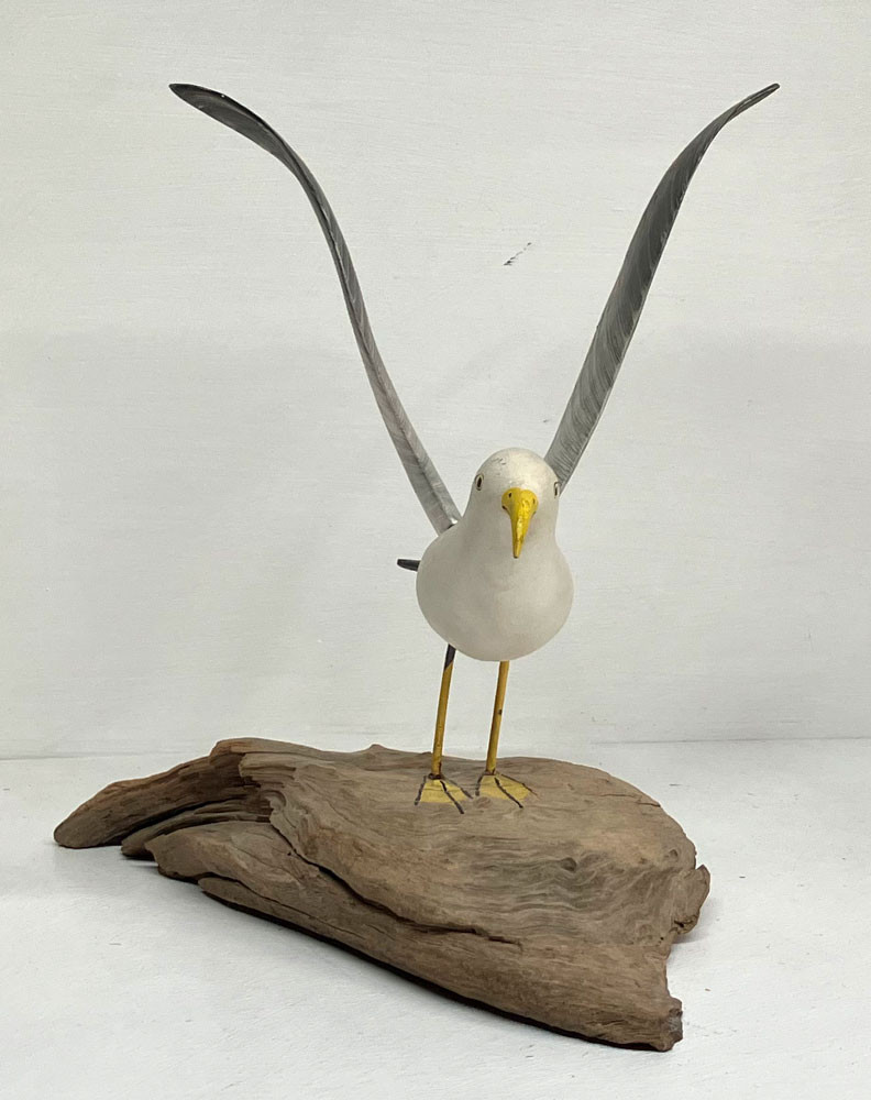 BEAUTIFUL CARVED and PAINTED BIRD on Driftwood