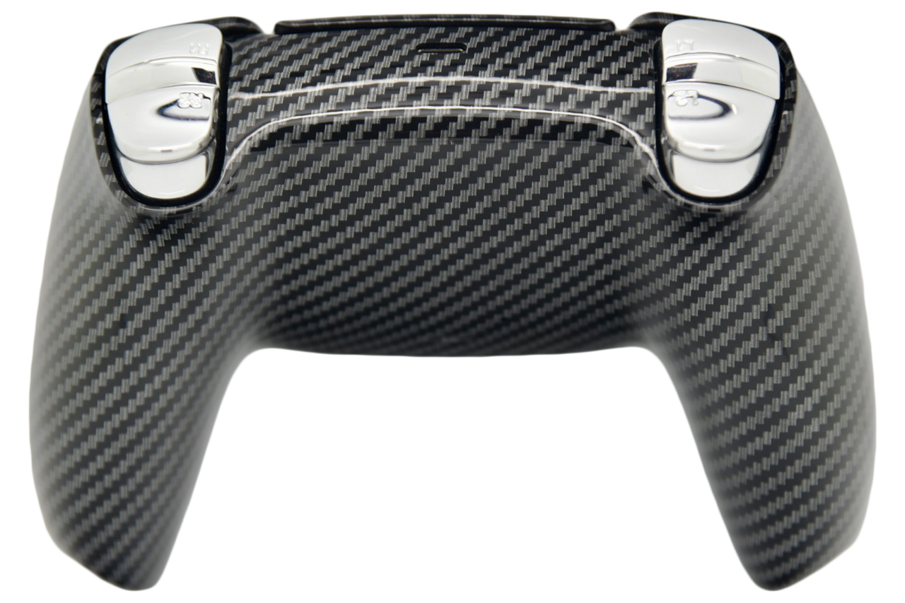 Glossy Carbon Fiber w/ Silver Chrome Inserts Custom Controller For PS5