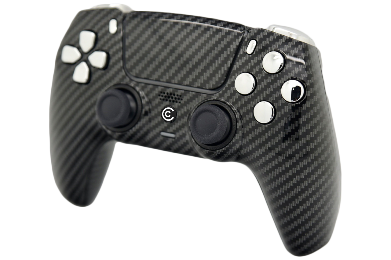 Glossy Carbon Fiber w/ Silver Chrome Inserts Custom Controller For PS5