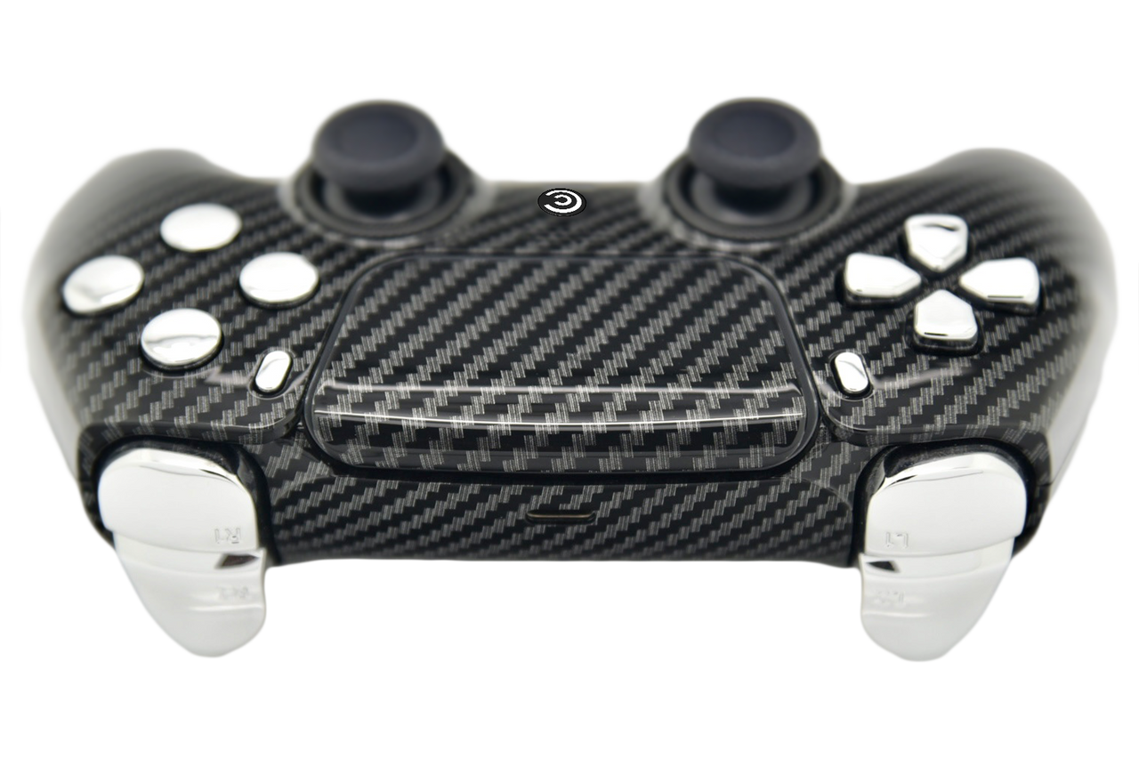 Glossy Carbon Fiber w/ Silver Chrome Inserts Custom Controller For PS5