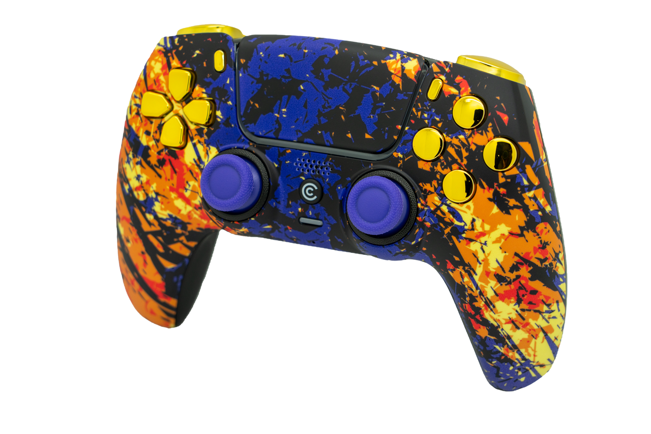 Inferno Galaxy & Gold Chrome Inserts Custom Wireless Controller for PS5