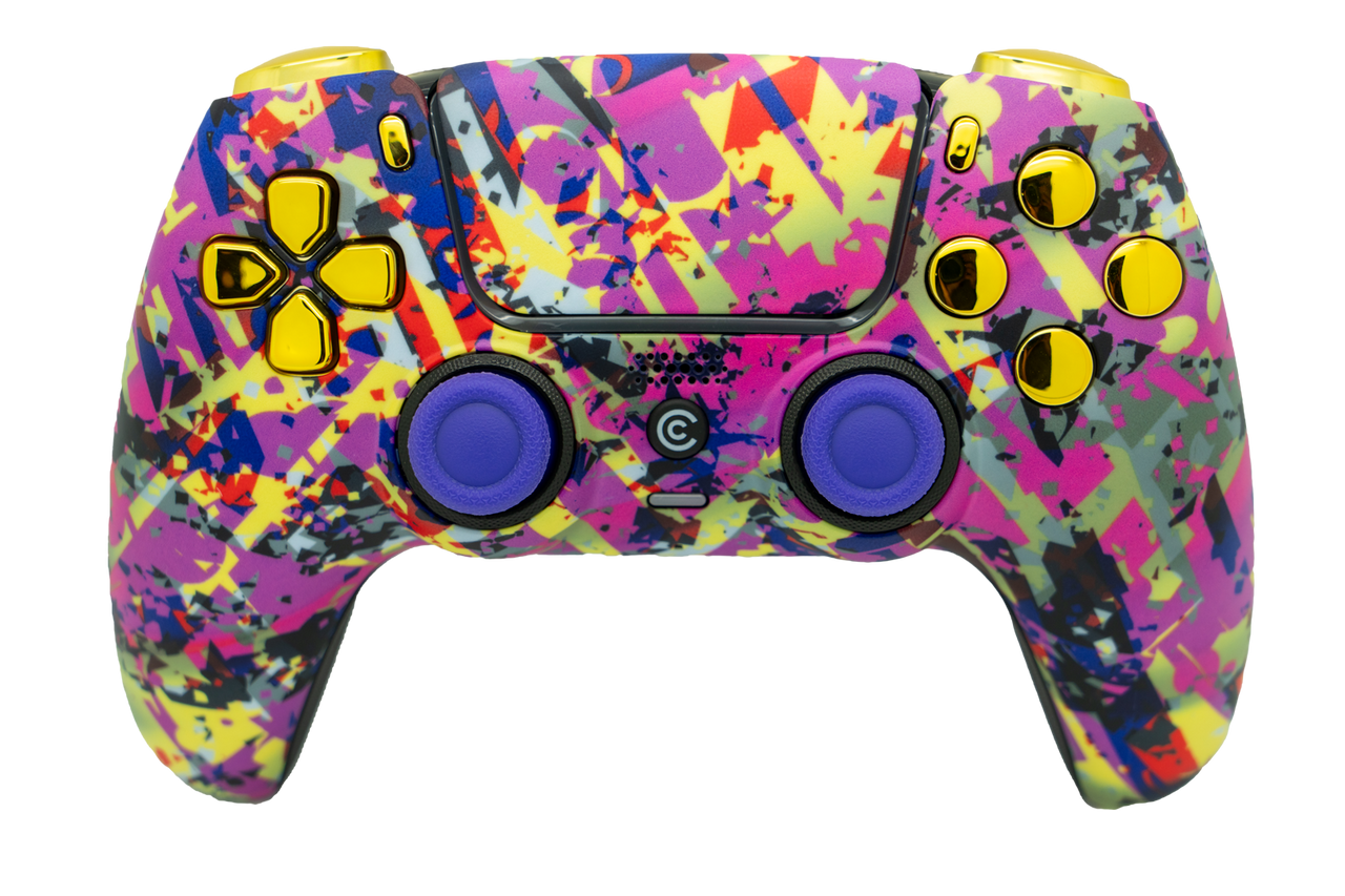 Neon Drip & Gold Chrome Inserts Custom Wireless Controller for PS5
