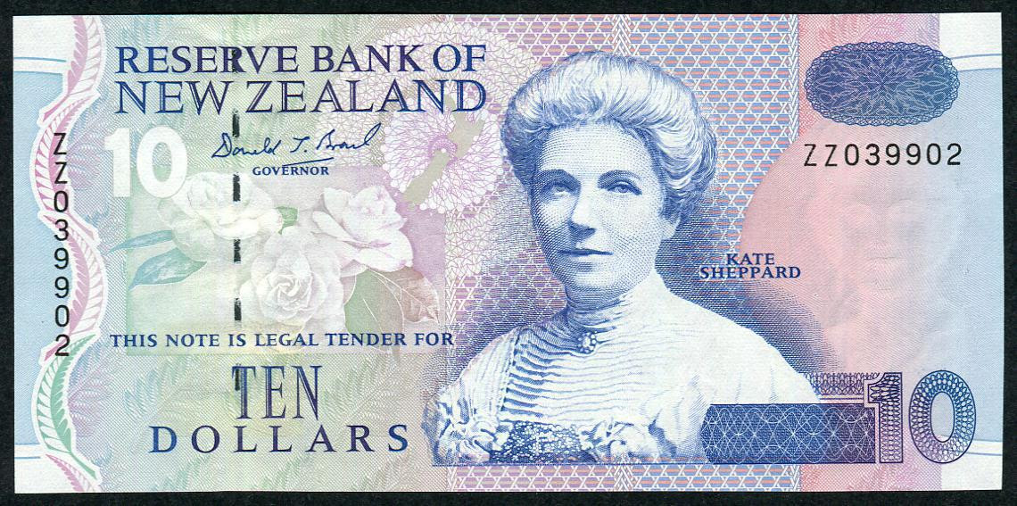 New Zealand - $10 Star Note - Brash - Green Back - ZZ039902 - Oceanic Mint