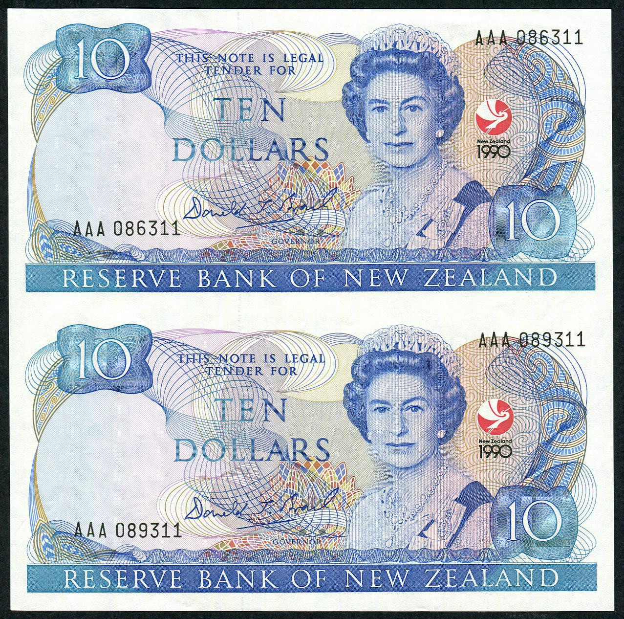 New Zealand - 1990 - $10 Commemorative Notes - Uncut Pair - Oceanic Mint