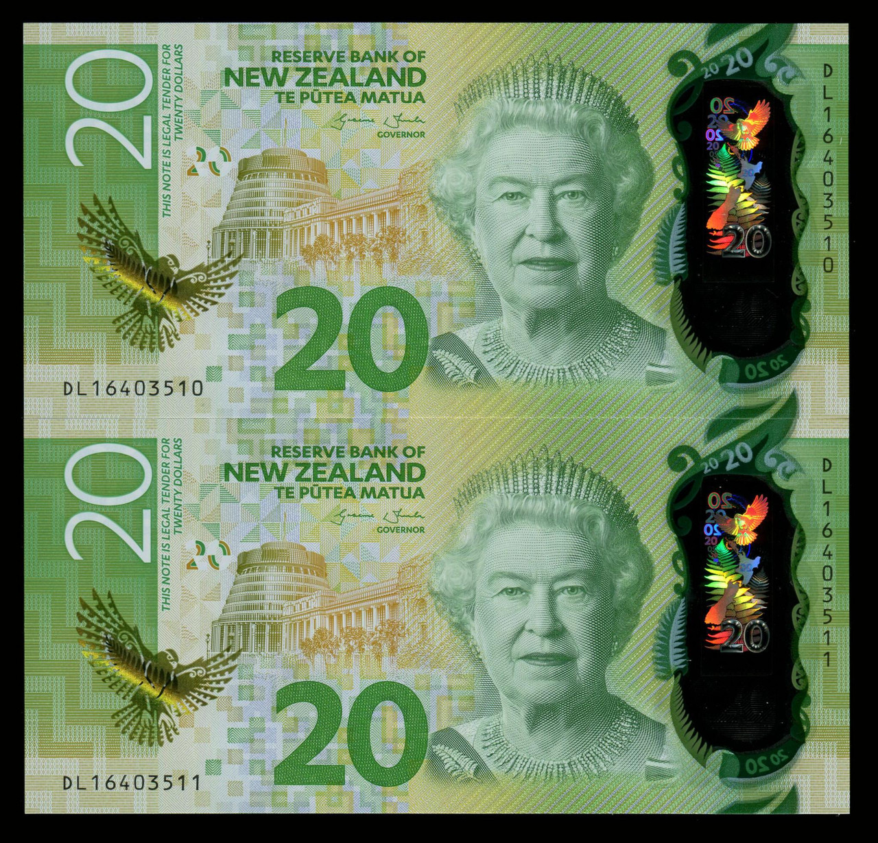New Zealand - $20 Polymer Note Pair - Wheeler - DL16403510-DL16403511 ...