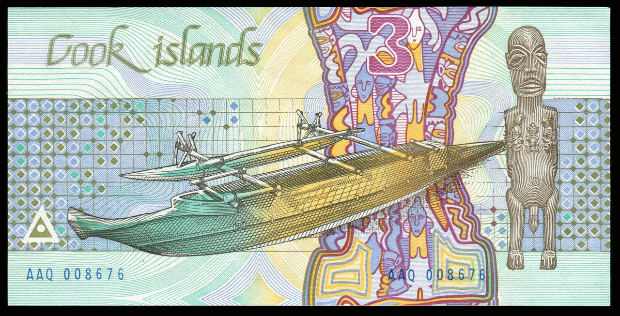 Cook Islands - $3 Note AAQ Prefix - AAQ008676 - Uncirculated - Oceanic Mint