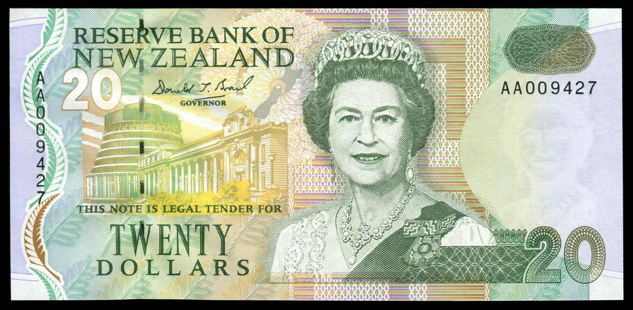 New Zealand - $20 Note - Brash 'Type 2' - AA009427 - First Prefix - Unc ...
