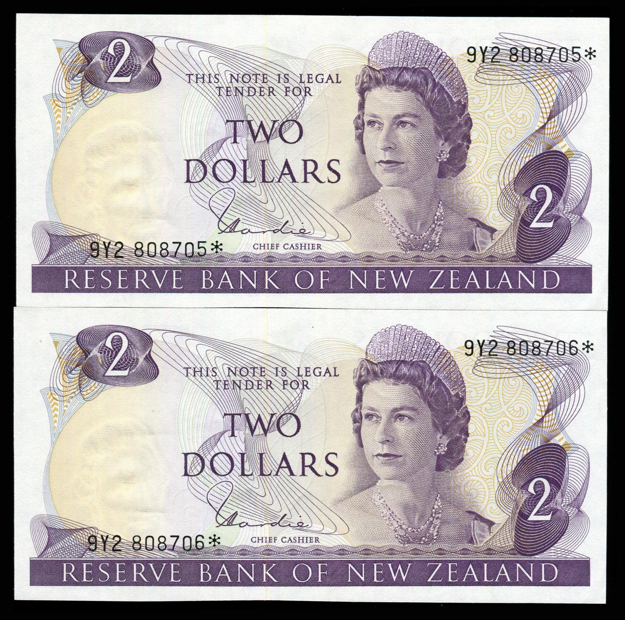 New Zealand - $2 Star Note Pair - Hardie - 9Y2 808705* 706 ...