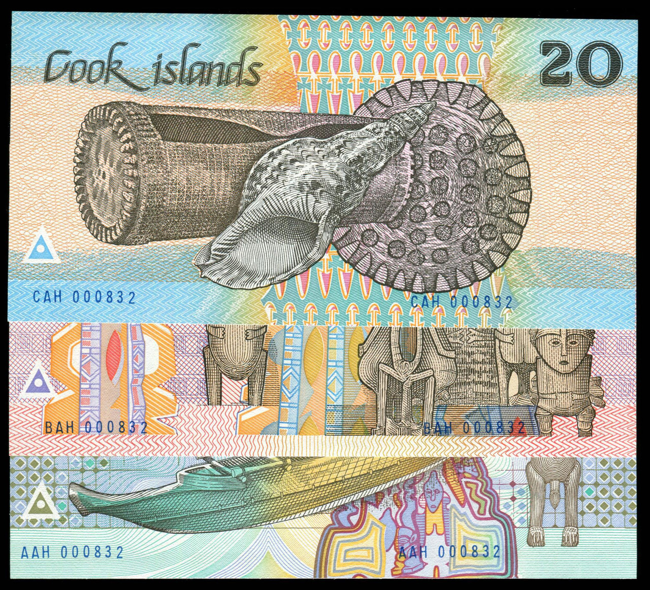 Cook Islands - $3 $10 $20 Note Set - First Prefix - Serial #832 ...