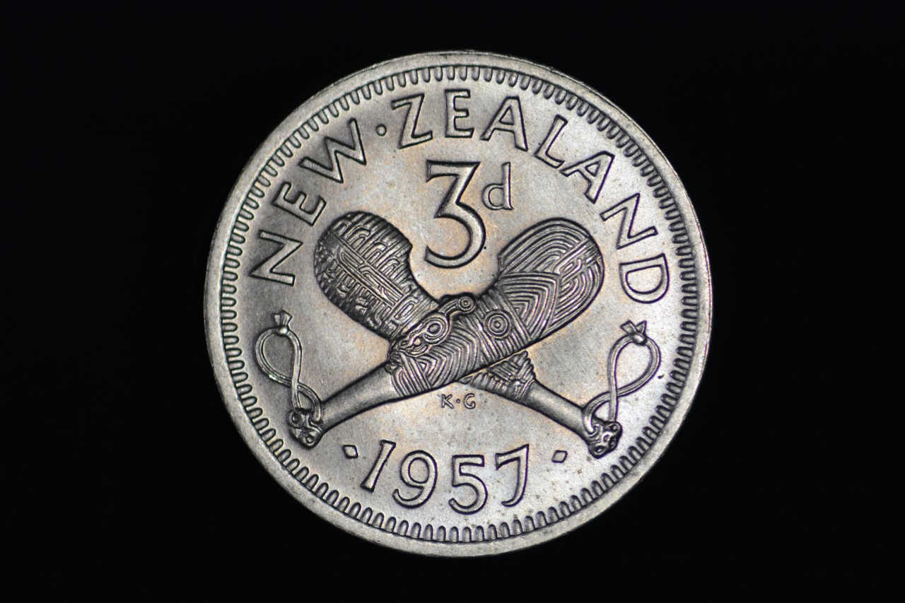 New Zealand - 1957 - Threepence - 86 Dots (Type B) - KM25 ...