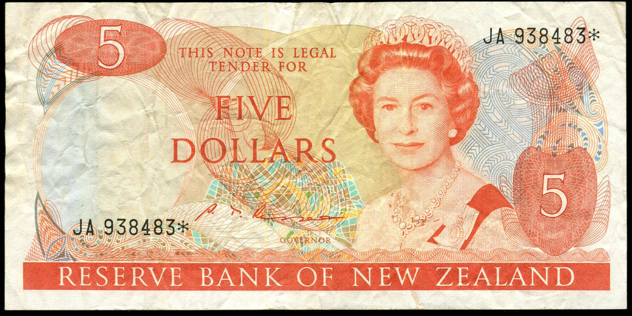 New Zealand - $5 - Russell - JA 938483* - Star Note - Fine - Oceanic Mint