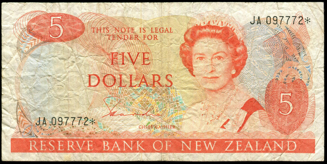 New Zealand - $5 - Russell - JA 097772* - Star Note - Fine - Oceanic Mint