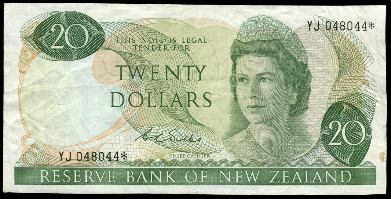 New Zealand - $20 Star Note - Wilks - YJ 048044* - Fine - Oceanic Mint