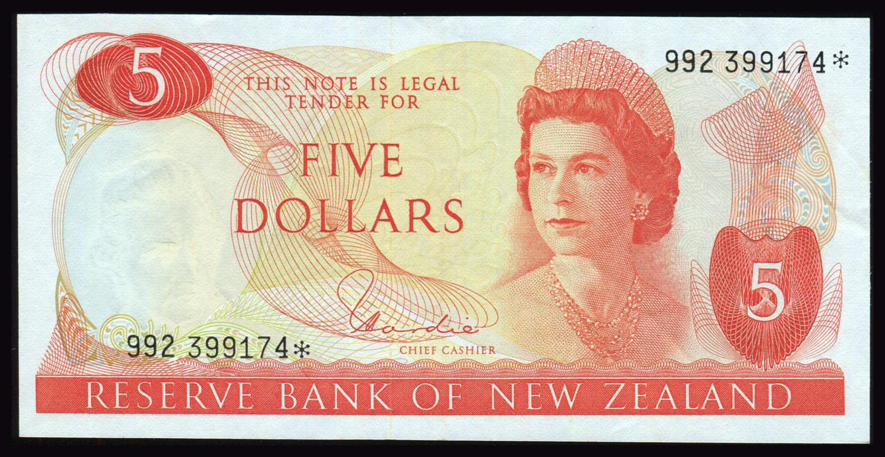 New Zealand - $5 Star Note - Hardie - 992 399174* - aUnc - Oceanic Mint