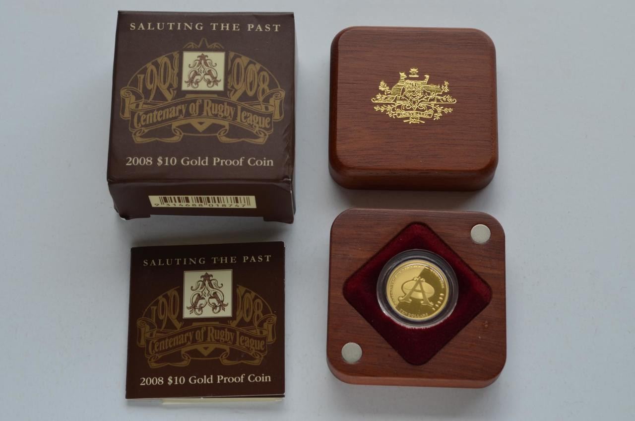 Australia - 2008 - Gold Proof Coin - Centenary Of Rugby League [1/10th ...